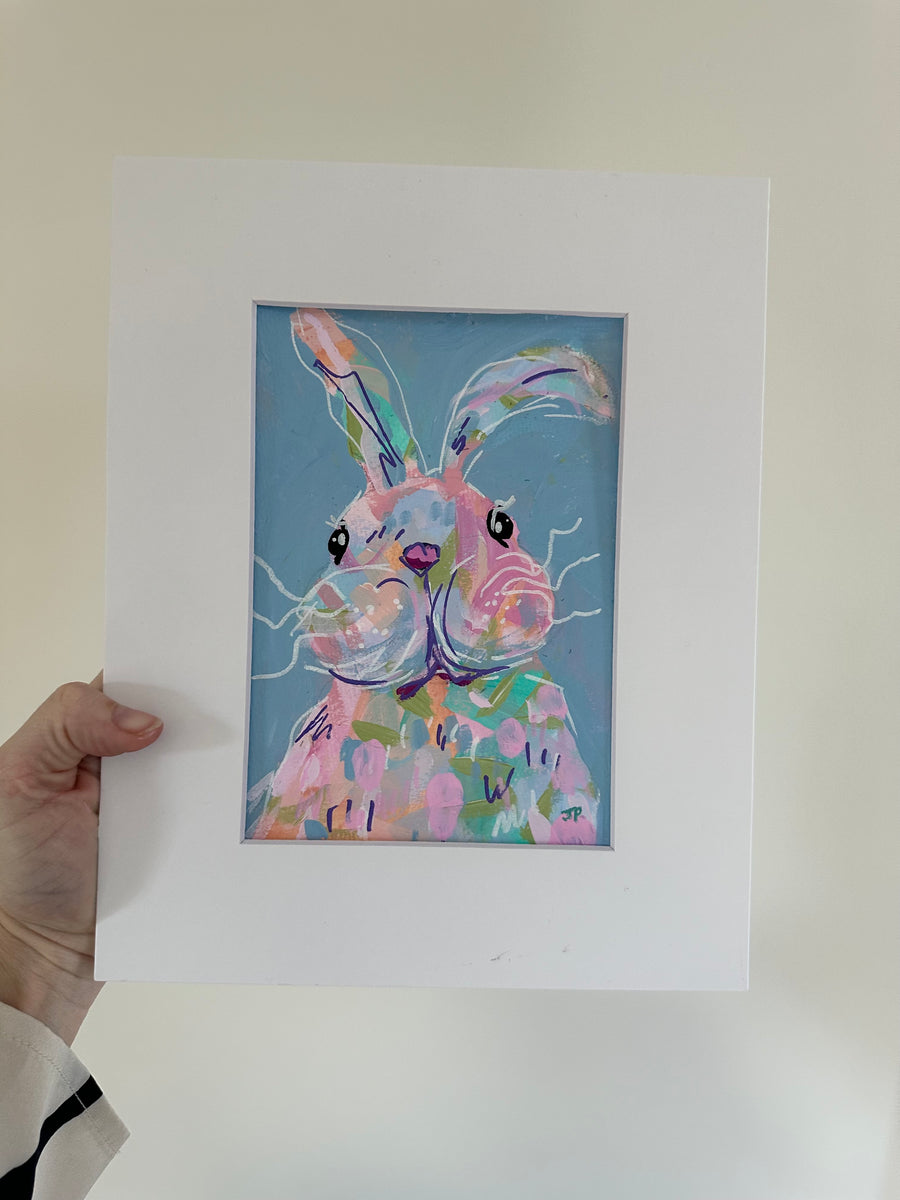 Original Acrylic Funky Bunny Painting 5- 7x5 matted to 10x8 Acrylic Pa ...
